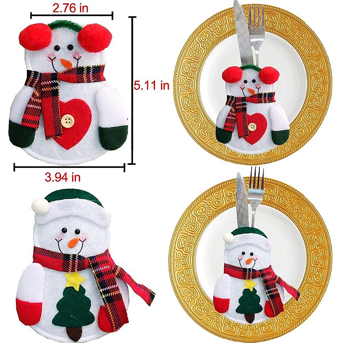 MOKYYDS 8PCS Set Christmas Snowman Cutlery Silverware Holders Pockets Knifes Forks Bag Santa Suit Xmas Deer Hotel Party Dinner Table Decoration