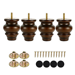 Michanco 3.5 Inch Furniture Feet Wood Bun Feet Set of 4 Ottoman Couch Sofa Replacement Legs