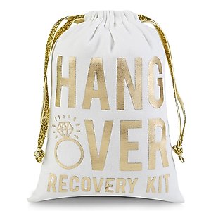 SHERWAY Gold Foiled Hangover Kit Bags Wedding Party Favor Bags for Bachelorettes Party Drawstring Bridesmaid Gift Bags (10pcs, White, 5 x 7 Inch)