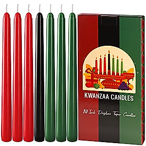 7 Pack Kwanzaa Taper Candles Set - 3 Red, 3 Green, 1 Black - Premium Quality Candles Handicapped Taper Candles, Dripless and Smokeless - Set of 7 (10 Inch, Kwanzaa)