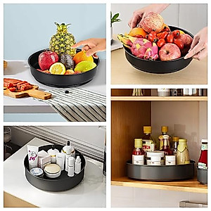 RHBLME 2 Pack Lazy Susan Turntable Organizer, 10 Inch Black Non Skid Spinning Spice Rack, Stainless Steel Lazy Susan Organizer for Cabinet, Countertop, Refrigerator, Pantry