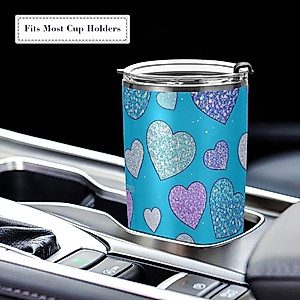 HXshaoye Fake Glitter cartoon heart blue Stainless Steel straw, vacuum insulated water bottle with Lid and Straw mug for hot drinks for gym safe 20oz insulated tumbler tazas térmicas para cafe 20oz