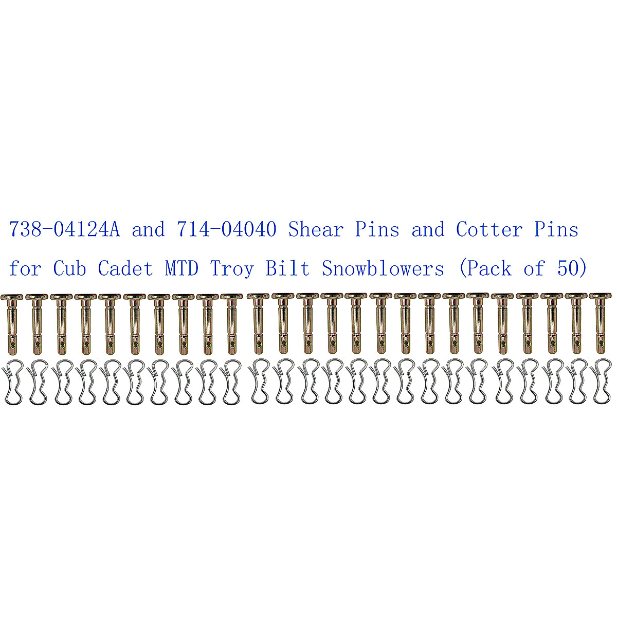 XVRTJ 738-04124A and 714-04040 Shear Pins and Cotter Pins for Cub Cadet MTD Troy Bilt Snowblowers (Pack of 50)