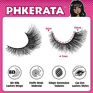 Lashes Natural Look Cat Eye False Eyelashes Mink Fluffy Fox Eye Lashes Wispy 15mm 6D Volume Strip Fake Eyelash Extension Look by PHKERATA, 7 Pairs Pack