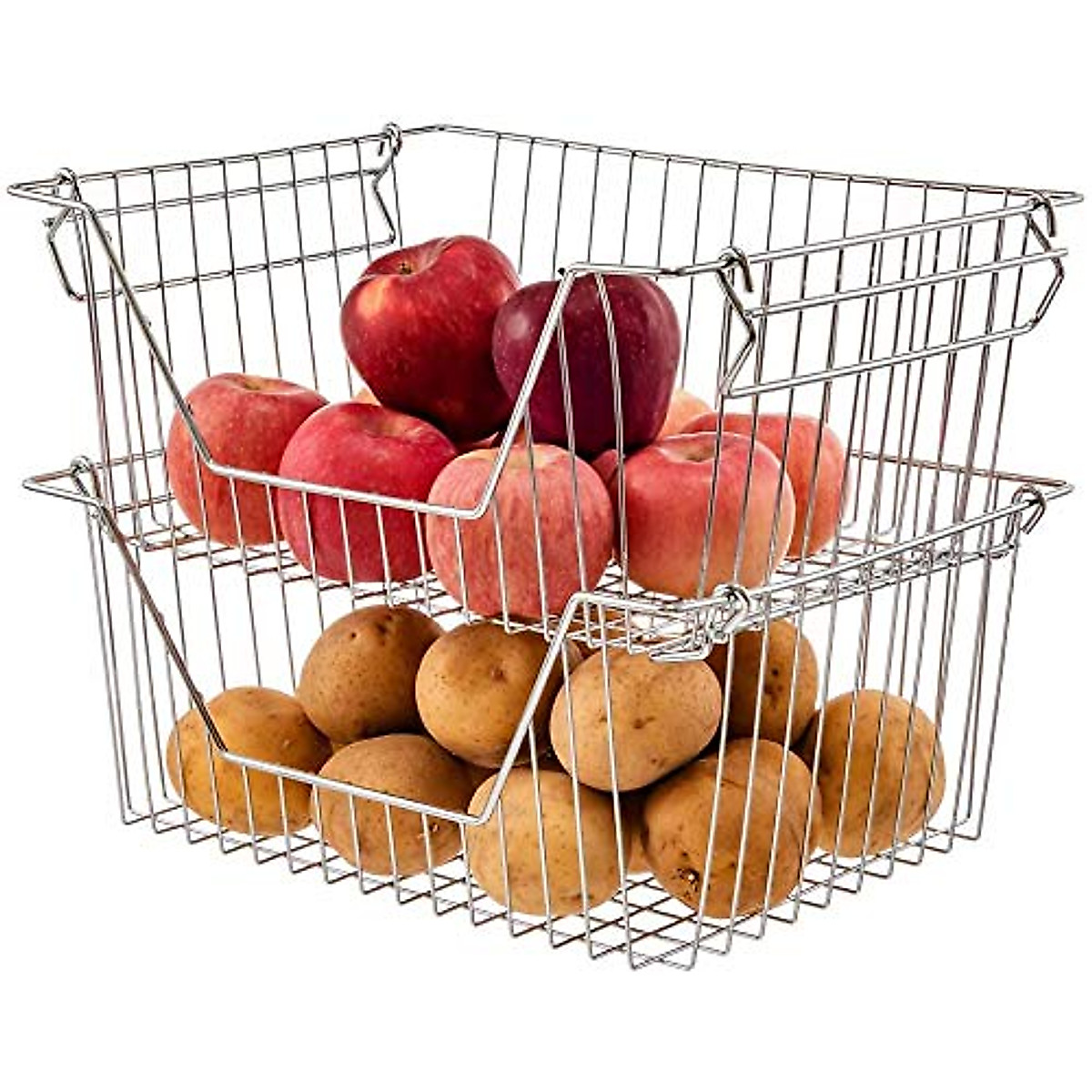 blitzlabs Stackable Wire Storage Baskets Fruit Vegetable Wire Organizing Organization Pantry Cabinet Metal Bin for Counter Bathroom Shelves Storage for Kitchen, Pantry, Freezer, Cabinet Set of 4