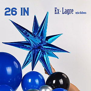 yeewaka royal blue and black silver disco balloon garland arch kit 170+pcs with 4D disco ball diy Star balloons mylar balloon for Birthday graduations Prom disco party decorations