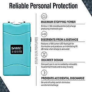 SABRE 2-in-1 Stun Gun with LED Flashlight, Self Defense Stun Gun with Painful 1.160 µC Charge, 120 Lumens, Rechargeable Battery, Easy to Use Safety Switch, Belt Holster for Quick Access