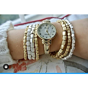 Rosemarie Collections Women's Two Tone Chunky Nugget Stacking Statement Stretch Bracelet Set of 7 (Matte Two Toned Gold Silver)