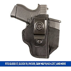 DeSantis Pro Stealth, Inside The Waistband Gun Holster, Padded Ballistic Nylon, Handcrafted Concealed Carry Holster, GLOCK 17, GLOCK 19, FN 509, S&W M&P 9/40 4.25”, and More, Ambidextrous, Black