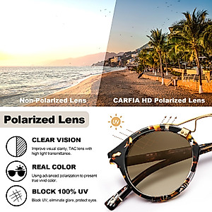 CARFIA Small Acetate Polarized Sunglasses for Women UV Protection, Retro Double Bridge Eyewear Metal Brow Round Sunnies
