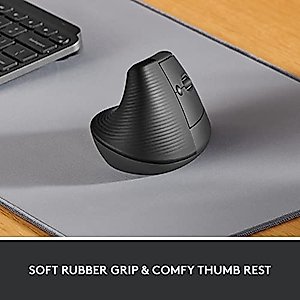 Logitech Lift Vertical Ergonomic Mouse, Wireless, Bluetooth or Logi Bolt USB receiver, Quiet clicks, 4 buttons, compatible with Windows/macOS/iPadOS, Laptop, PC - Graphite
