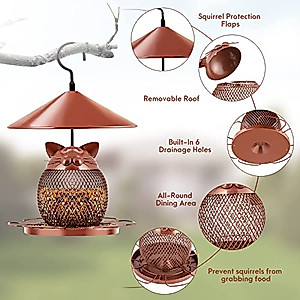 Bird Feeder, Metal Wild Bird Feeders with Baffle and Cute Cat Cover for Outside 2LB Seeds Bird Feeder Hanging Outdoor Easy Cleaning and Filling Best Decorations for Family