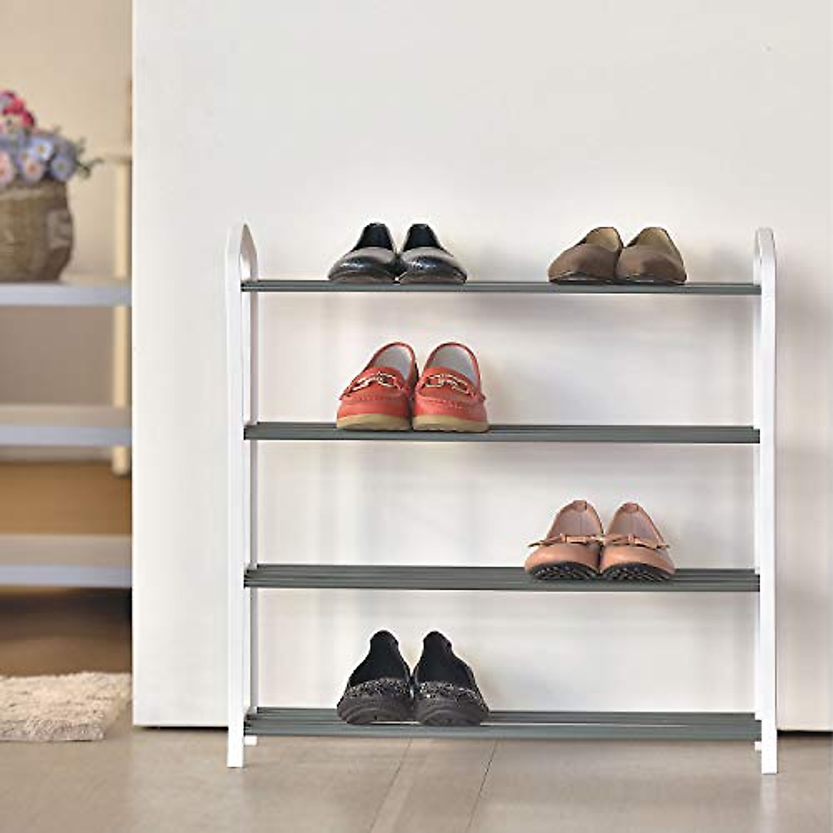 Moxeay 4-Tier Shoe Rack Storage Organizer Stackable Shoe Shelf Freestanding Shoe Rack for Entryway Hallway, Closet, Bedroom, Hold Up to 12 Pairs of Shoes, 24.4"x7.48"x24.4"