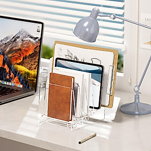 MaxGear Incline File Organizer File Holder 5 Sections, File Folder Holder for Desk Acrylic File Organizer Sorter Vertical File Rack File Stand Document Sorter for Office, School, Home, Clear