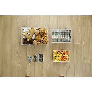 Momo's House Plastic Storage Organizer Box Containers with Brick Shaped Lids - Set of 4 Stackable Organizers Bin Clear, Small