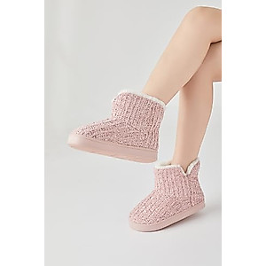 WOJWSKI Women's Knit Bootie Slippers Winter Warm Plush Fleece Memory Foam House Shoes with Comfy Plush Lining(Pink7-8)