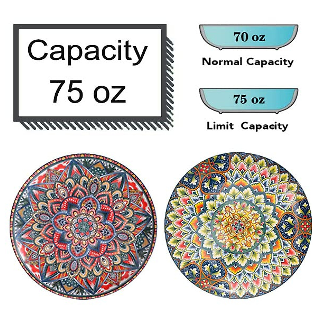 Qlans Serving Bowls 10.2inch 75 Oz Fruit Bowls Salad Bowls, Pasta Bowl Set of 2, Serving Dishes for Entertaining, Vibrant Color Large Bowls for Party,Microwave & Dishwasher Safe （Multicolor）