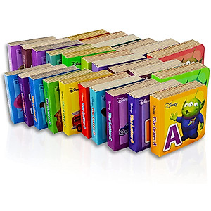 Disney Alphabet Story Book Collection Bundle Disney Board Book Set ~ 24 Pack Disney Pixar My First Library Mini Block Books with Reward Stickers (Disney Board Books for Toddlers)