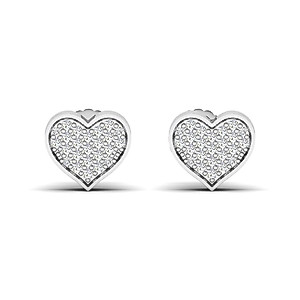 0.15 Carat Round Brilliant Cut Natural Diamond Pave Set Love Heart Stud Screw Back Earrings In 14K White Gold (G-H/I1-I2) by Shanti Jewel