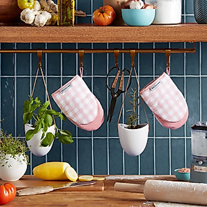 KitchenAid Gingham Mini Oven Mitt 2-Pack Set, Dried Rose, 5.5"x8"