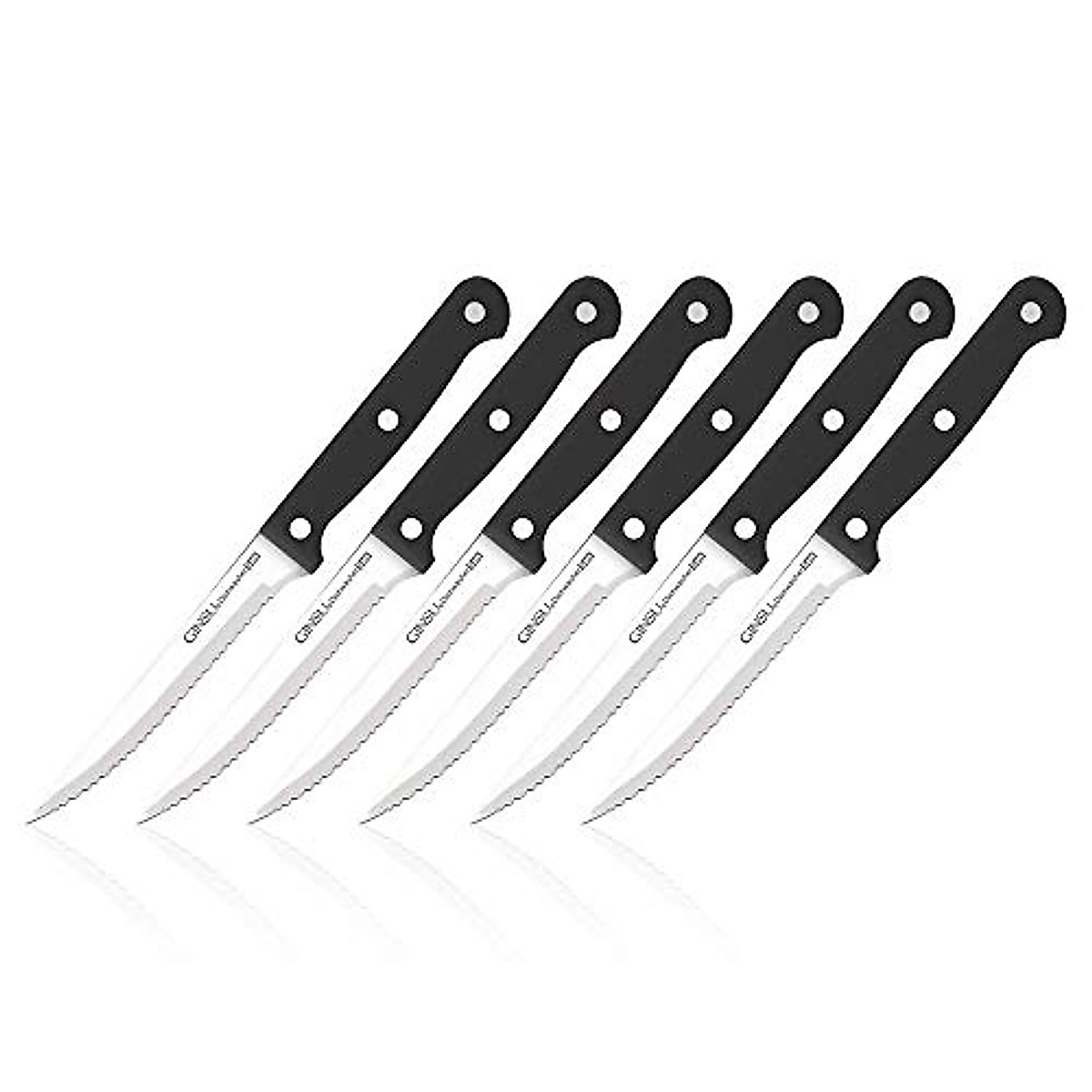GINSU Kiso® Dishwasher Safe and Always Sharp 6 Piece Black Steak Knife Set, 3" W x 11.25" x 1.5