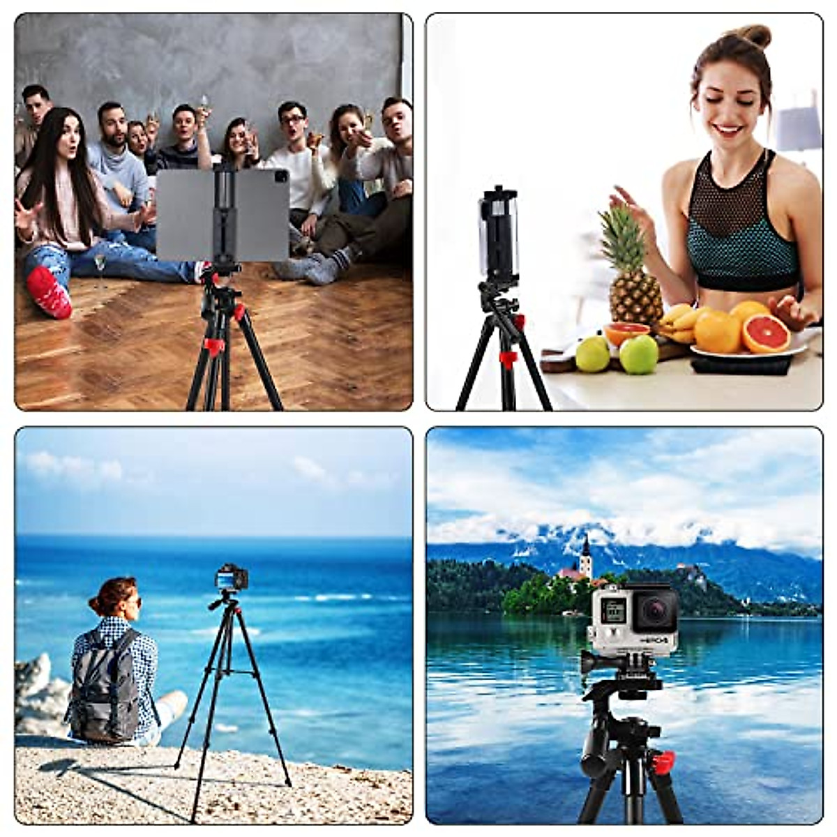 Tablet Tripod 53 inch iPad Tripod Aluminum Smartphone Tripod for iPhone iPad Pro Camera Mobile Phone Lightweight Travel Selfie Stand Tripod Black