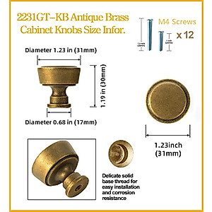 Goo-Ki 6 Pack Antique Brass Drawer Knobs Kitchen Cabinet Hardware - Solid Zinc Alloy Vintage Bronze Retro Knob Ancient Single Hole Bar Handles Pull for Closet Wardrobe Dresser Cupboard