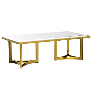 POVISON Marble Dining Table for 6, Modern Dining Room Table 63" for Kitchen & Dining Room, White Marble Table Top with Luxury Gold Trestle Pedestal(Dining Table Only)
