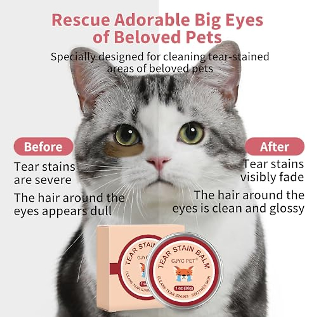 Pet Tear Stain Remover Balm - 1 oz (30g) Natural, Plant-Based Eye Care for Dogs and Cats - Gently Cleanses and Restores Sparkling Eyes