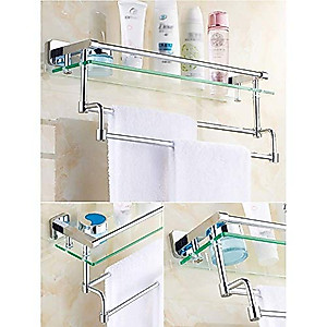 PIBM Stylish Simplicity Shelf Wall Mounted Floating Rack Wooden Bathroom Shelves Rack Rectangle Tempered Glass Cosmetic Rack Tower Hanger Guardrail Save Space - 3 Sizes, a , 51.2x13x4.2cm