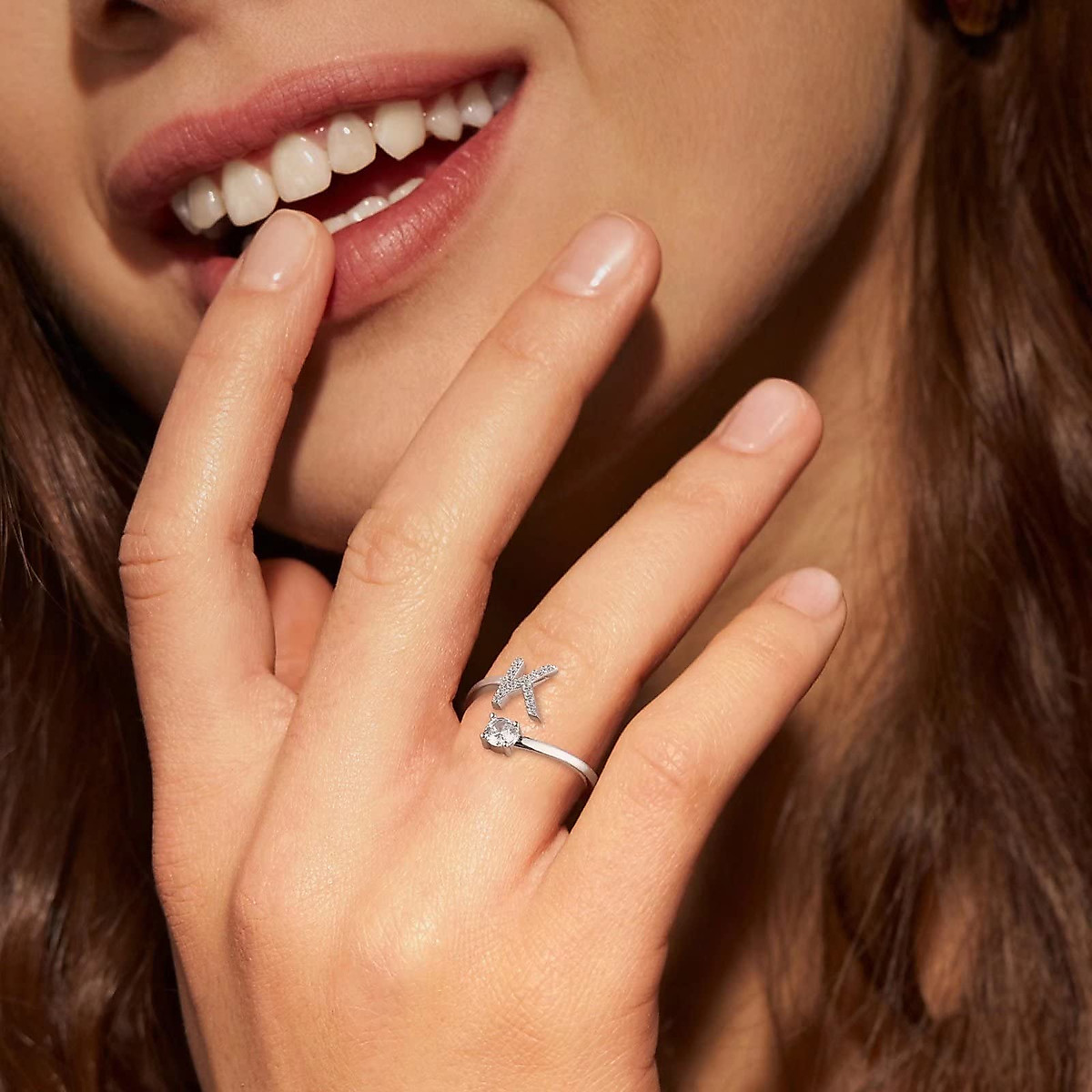 S925 Sterling Silver Initial Rings for Women Girls, Adjustable Initial Rings Cubic Zirconia Stackable Alphabet Letter A Rings for Teen Teenage Girls Teens Birthday Gifts for Daughter Granddaughter