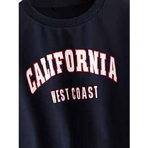 SweatyRocks Women's Casual Long Sleeve Crew Neck Letter Print Crop Top Sweatshirt Navy S