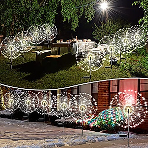 BBTO 12 Pack Solar Firework Lights Solar Outdoor Lights 120 LED Waterproof Solar Fireworks Lamps Decoration Lights for Garden Outdoor Patio Walkway Pathway Lawn Backyard Landscape, Warm White