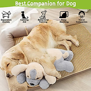OKAMDERT Puppy Heartbeat Toy for Anxiety Relief, Soft Comfortable Heartbeat Puppy Toy, Calming Aid Heartbeat Plush Toy Dog, Heartbeat Stuffed Animal Dogs Heartbeat Simulator.Grey
