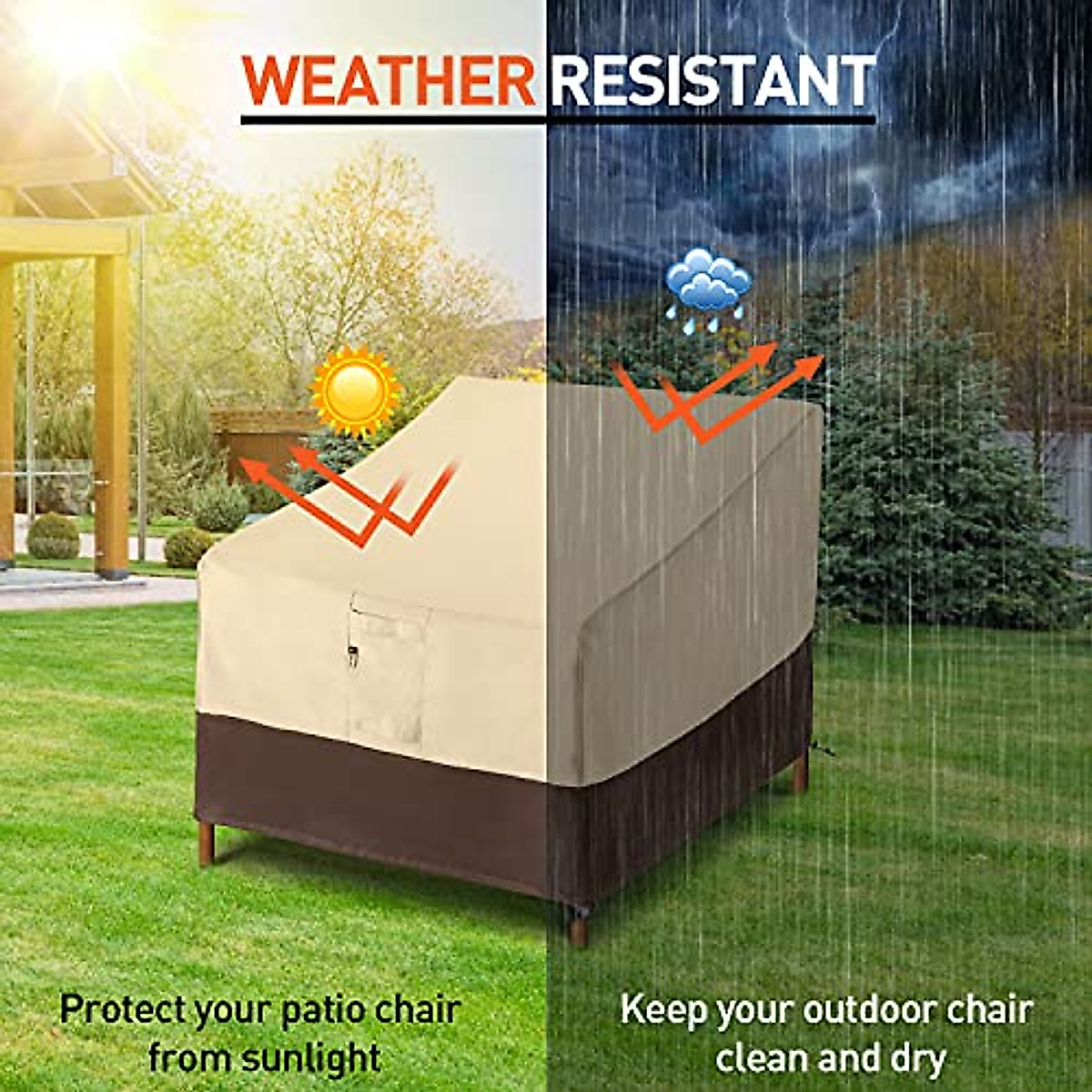 Arcedo Waterproof Outdoor Chair Cover Clearance, Heavy Duty Patio Furniture Cover, Lounge Chair Cover for Lawn Garden Deep Seat, All Weather Protection, 32" L x 40" W x 30" H, Beige & Brown