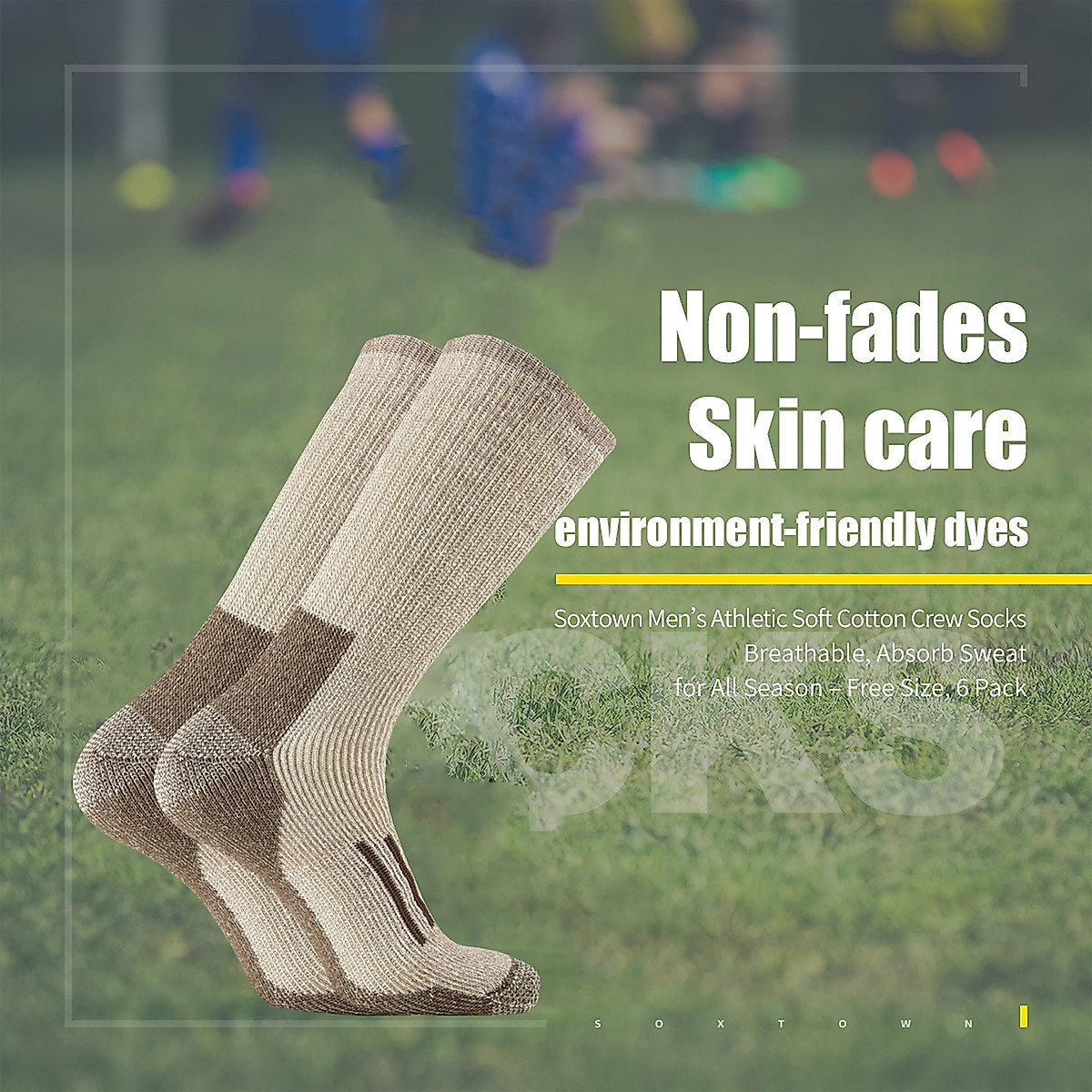 SOX TOWN Men's Merino Wool Cushion Crew Socks Moisture Wicking Control for Outdoor Hiking Work Boot Thermal Warm All Seasons(Brown L)