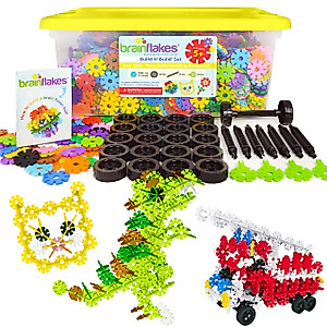Brain Flakes 2500 Piece Build 'n' Build Kit - A Creative and Educational Alternative to Building Blocks - Wheel Pieces and Special Parts Included - A Great Stem Toy for Both Boys and Girls