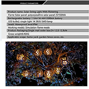 Outdoor Solar String Lights,Waterproof Hanging Solar Lights with 8 Flickering Flame Night Lights for Christmas Tree Halloween Outdoor Party Garden Path Yard Patio Driveway Pathway Balcony Decoration