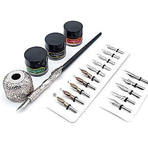 GC QUILL Calligraphy Pen Set, Wooden Dip Pen with 16 Dip Nibs, 3 Ink Bottles and 1 Pen Holder, Calligraphy Set for Beginners - MU-04