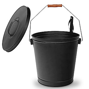 HomGarden 5.15 Gallon Galvanized Metal Coal Ash Bucket with Handle Lid and Shovel, Indoor Outdoor Black Hot Ash Pail for Fire Pits, Grill, Wood Burning Stoves, Fireplace, Accessories