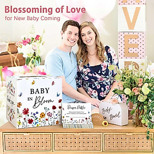 Heboland Baby in Bloom Baby Shower Decorations Diaper Raffle Box with 50 Tickets, Girls Wildflower Diaper Raffle Card Box Games Kit