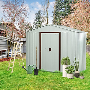 WIIS' IDEA 8 x 4 FT Outdoor Storage Shed, Metal Garden Storage Shed with Lockable Double Doors, Outside Waterproof Tool Shed for Backyard, Patio, Garden, Lawn, White