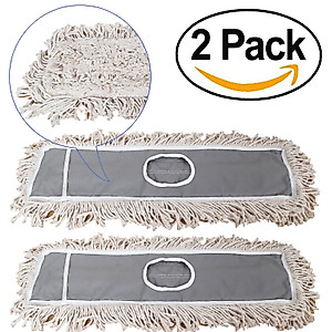 24" Industrial Cotton Floor Dust Mop with 2Pack of Refills - Commercial Mops for Hardwood, Tiles, Laminate, Vinyl, Garage epoxy, Bamboo surface cleaning and Flooring Push Dust Broom