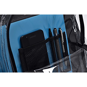 Masirs Heavy Duty Clear Backpack, Stadium Approved Transparent Design, Quick Access at Security Checkpoints, Adjustable Shoulder Straps, Dual Zippered Compartments & Mesh Side Pockets, (16"H x 11"W)