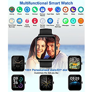 Smart Watch for Men Women with Bluetooth Call, Alexa Built-in1.8 DIY Dial with Blood Oxygen Heart Rate Sleep Fitness Tracker Notification Weather 100 Sport Modes Smartwatch for Android iOS Phone