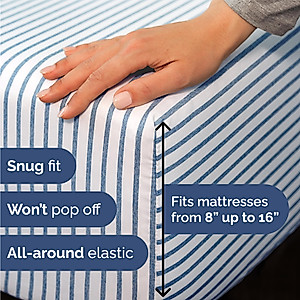 Queen Size 4 Piece Sheet Set - Breathable & Cooling Sheets - Hotel Luxury Bed Sheets for Women, Men, Kids & Teens - Deep Pockets, Easy-Fit, Wrinkle Free Sheets - Blue Stripes Oeko-Tex Bed Sheet Set