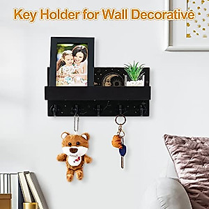 Key Holder for Wall, Patterned Key Hanger for Wall with Shelf, Decorative Key and Mail Holder with 5 Key Hooks for Entryway,Black Sun Moon