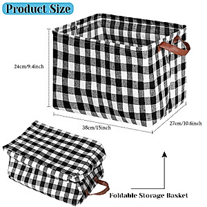 Boao 4 Pcs Buffalo Plaid Storage Containers Black White Large Storage Bin for Home Classic Organizing Fabric Storage Box with Handle Foldable Organizer Basket for Bathroom Bedroom(Simple Style)