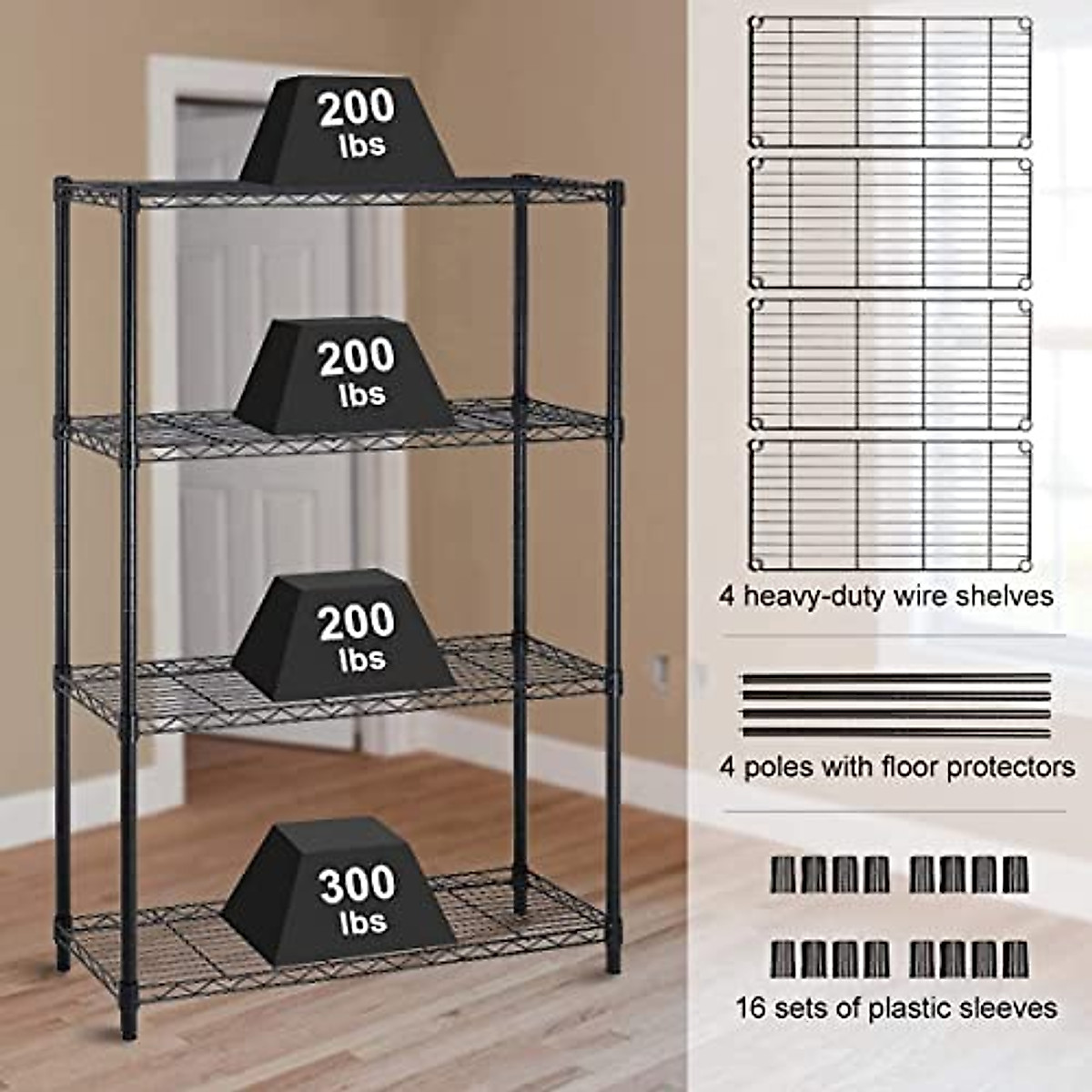 MKDLUFEI 4 Tier Adjustable Storage Shelf Metal Storage Rack Wire Shelving Unit Storage Shelves Metal 1000Lbs Capacity 14''Lx36''Wx54''H NSF Certification for Pantry Closet Kitchen Storage Black
