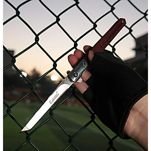 Carimee Slim Pocket Knife - 4 inch Gentlemen EDC Knife - Tanto l Blade with Ball Bearing - Liner Lock and Leather Sheath for Box and Letter Opener, 2024 Gifts fo men women